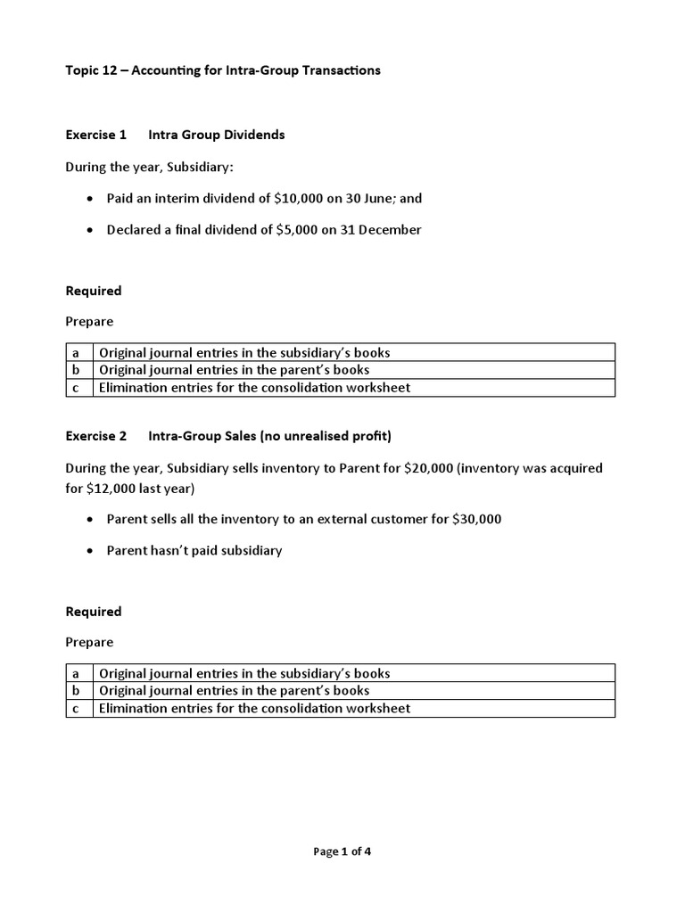 Topic 12 - Intra Group Transactions - Illustrative Examples | PDF ...