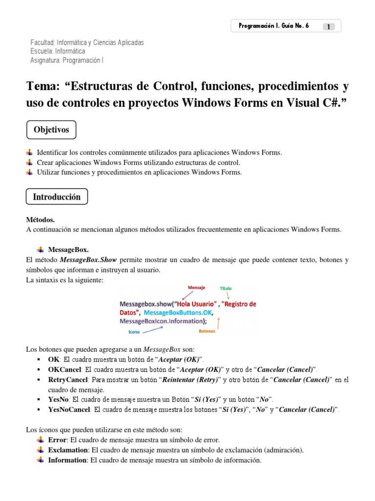 Guía No. 6 Programación I | PDF | Ventana (informática) | Puntero ...