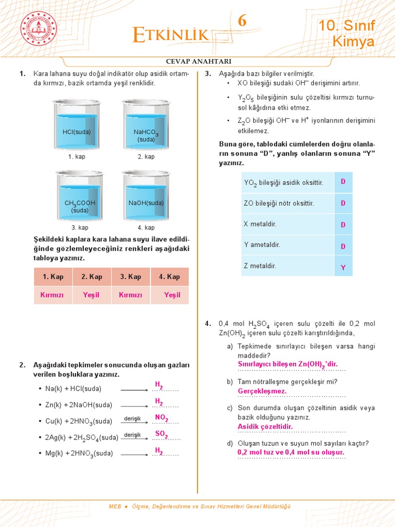 Sınıf Kimya Kimya: D D D D Y | PDF