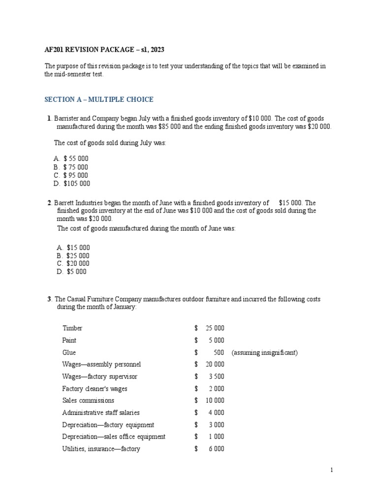 AF201 REVISION PACKAGE s1, 2023 - Students | PDF | Errors And Residuals ...