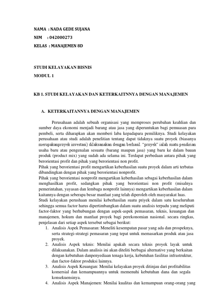 Resume Modul 1 - Nada Gede - 042000273 - 8D Manajemen | PDF