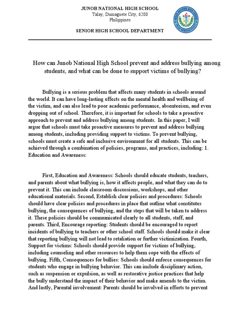 Position Paper Aisy 20232 | PDF | Bullying | Behavior Modification