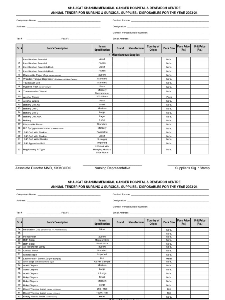 Annual Tender for Nursing & Surgical Supplies 2023-24 | PDF | Intravenous Therapy | Catheter