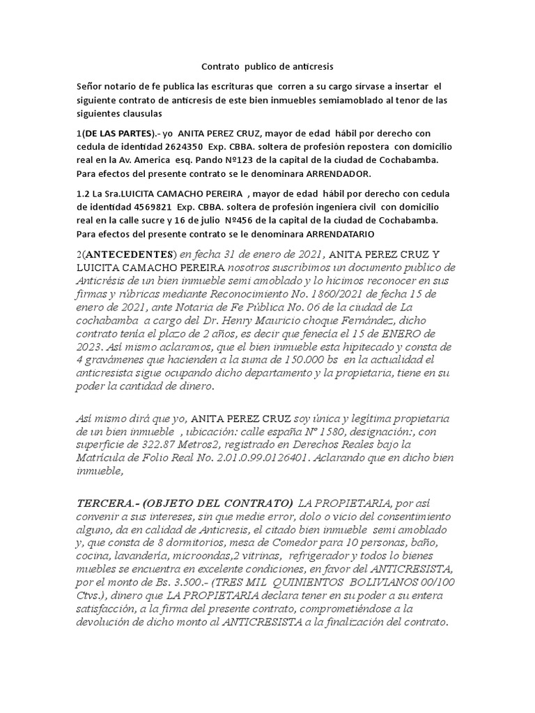 Contrato Publico de Anticresis | PDF | Derecho privado | Justicia
