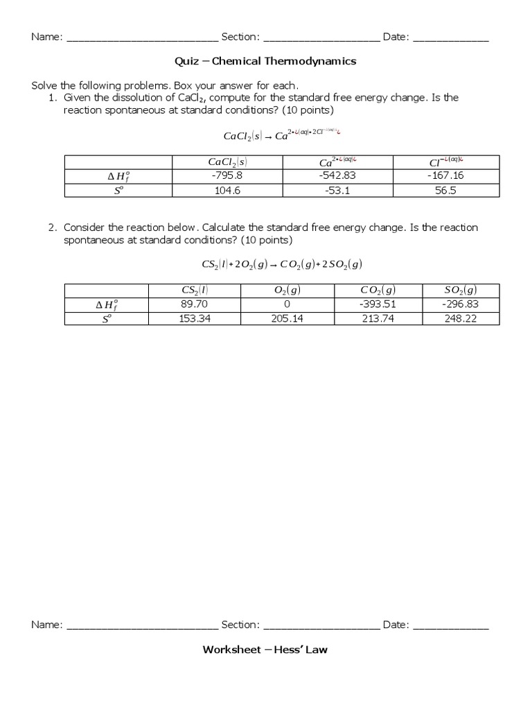 Chemical Thermodynamics Quiz | PDF | Metrology | Physical Quantities