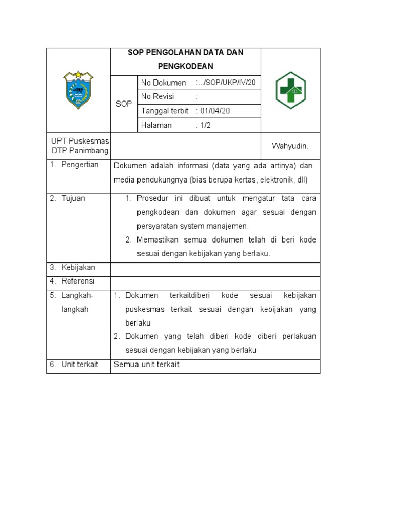 Sop Pengolahan Data Dan Pengkodean | PDF