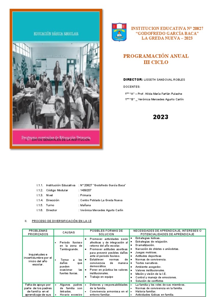 Pca Primer Grado A - 2023 | Descargar gratis PDF | Enseñando | Plan de estudios
