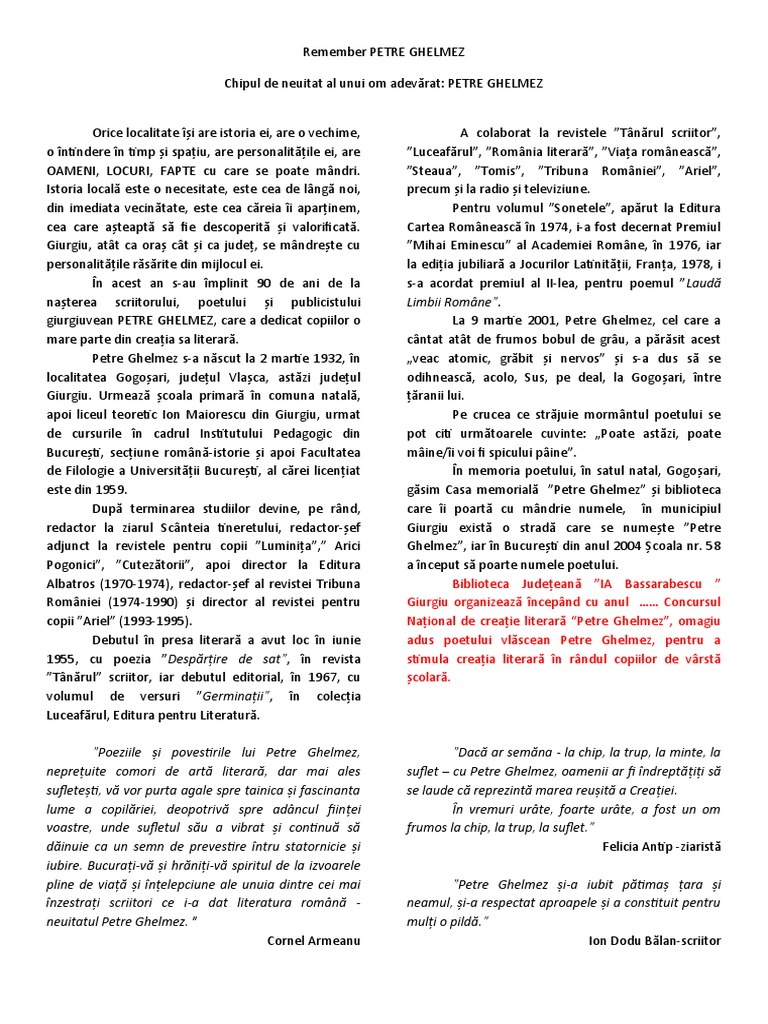 Remember PETRE GHELMEZ | PDF