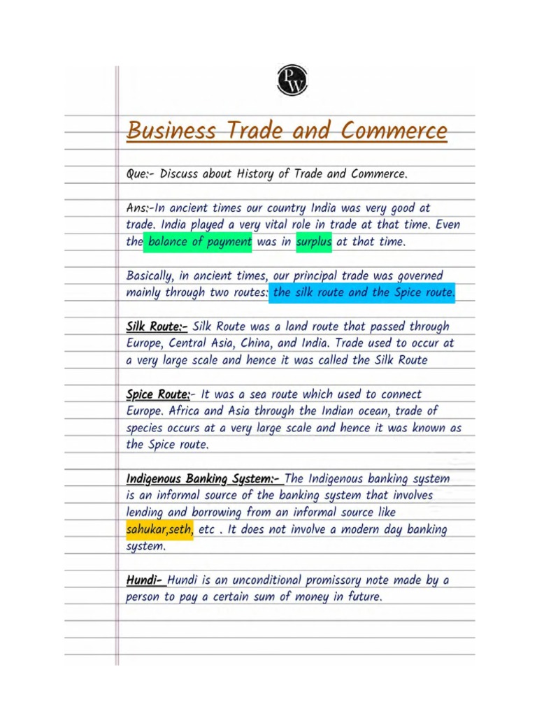 Business, Trade and Commerce _ Handwritten Notes __ (Aarambh 2024) | PDF