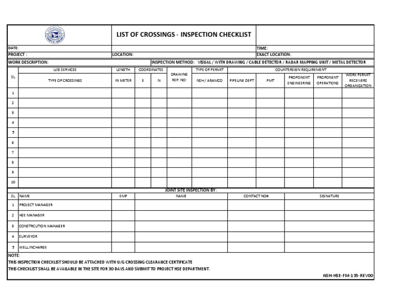 UG Crossing Checklist PDF | PDF