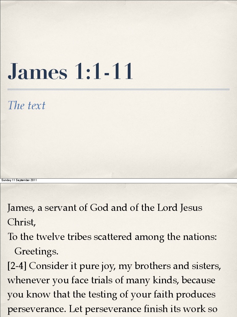 James 1:1-11: The Text | PDF | Wisdom | Religious Belief And Doctrine