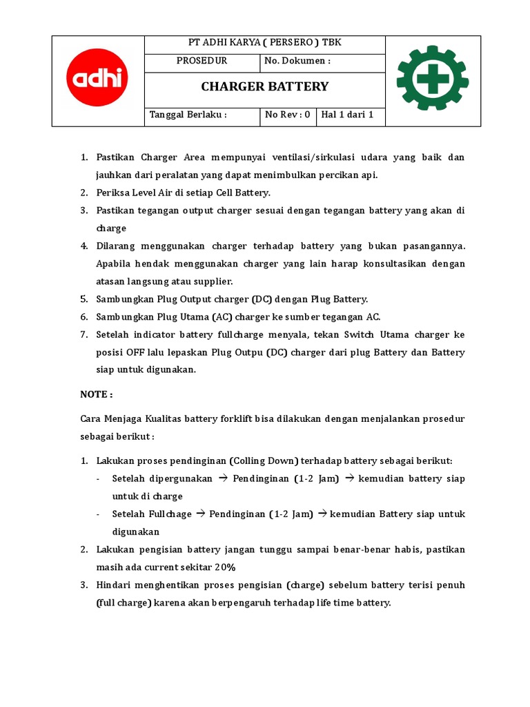 SOP Charger Battery | PDF