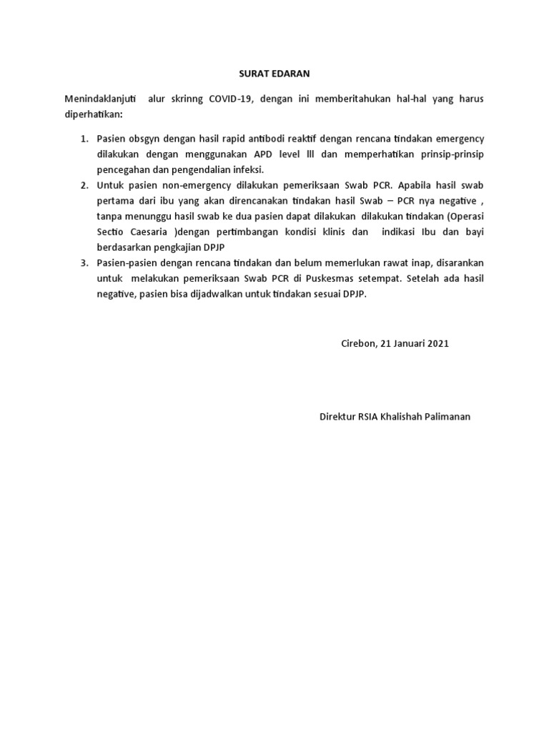 SURAT EDARAN Swab PCR | PDF