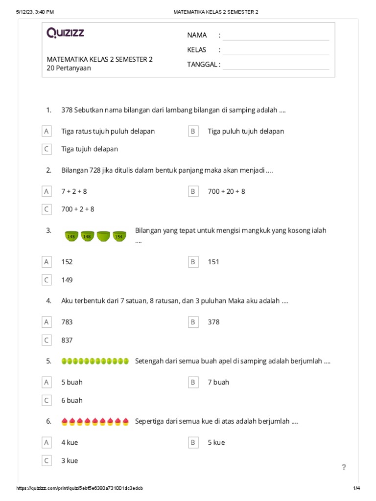 Matematika Kelas 2 Semester 2 | PDF