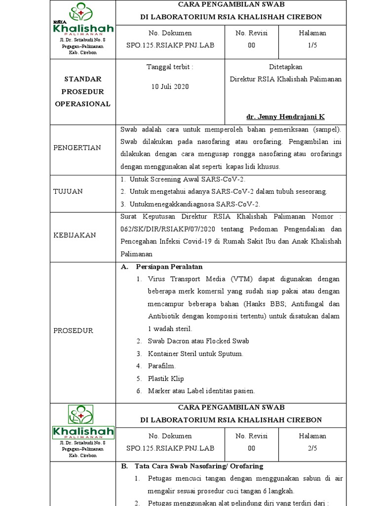 Spo - Lab.125.cara Pengambilan Swab | PDF