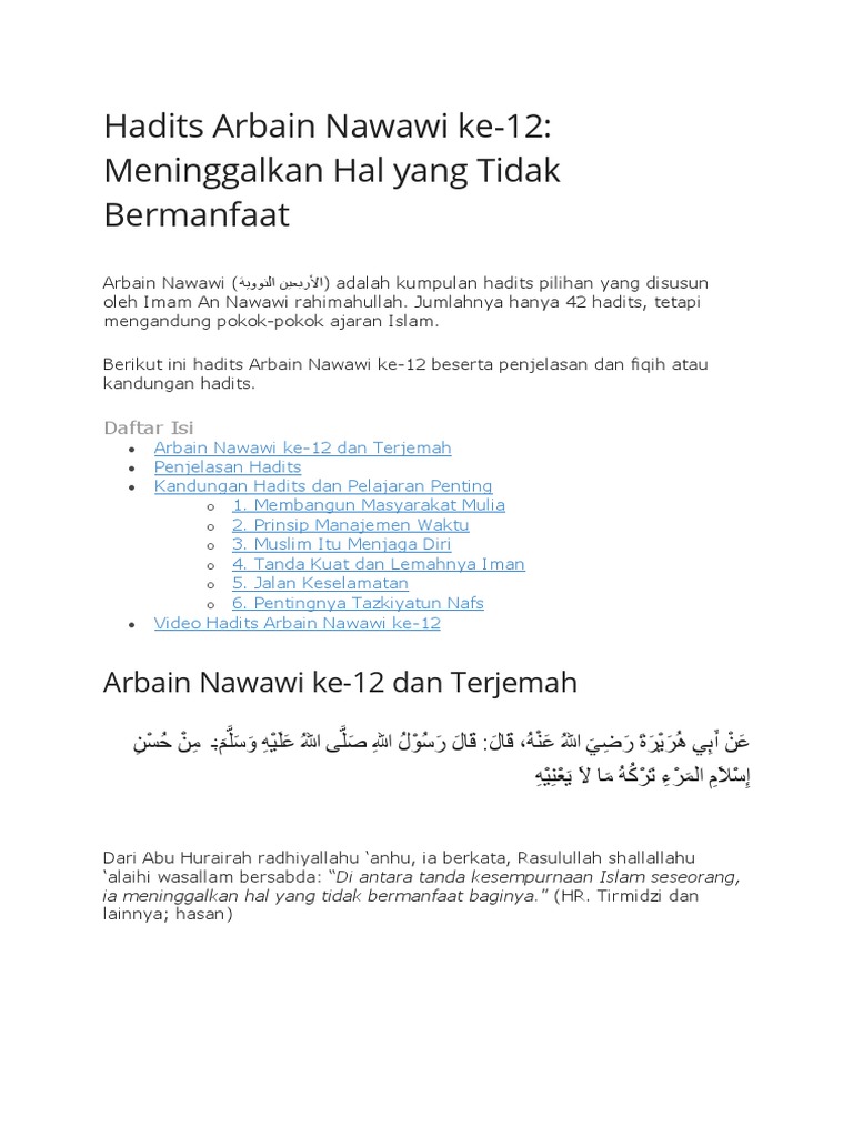 Hadits Arbain Nawawi ke-12 dan Maknanya | PDF