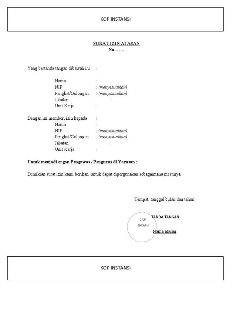 CONTOH BLANGKO SURAT IZIN ATASAN | PDF