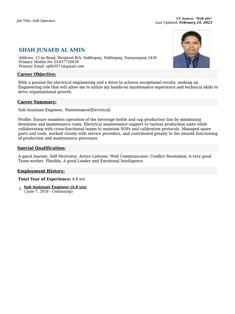 ASB Operator CV Source: Web site | PDF | Programmable Logic Controller | Engineering