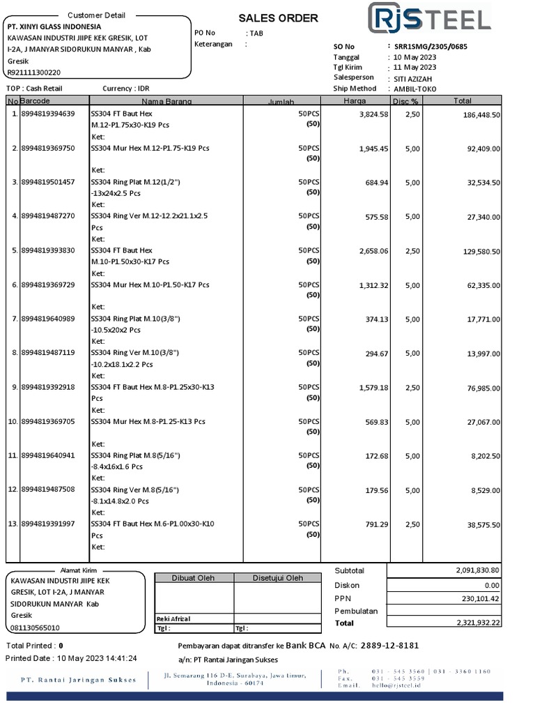 Sales Order SRR-0685 | PDF