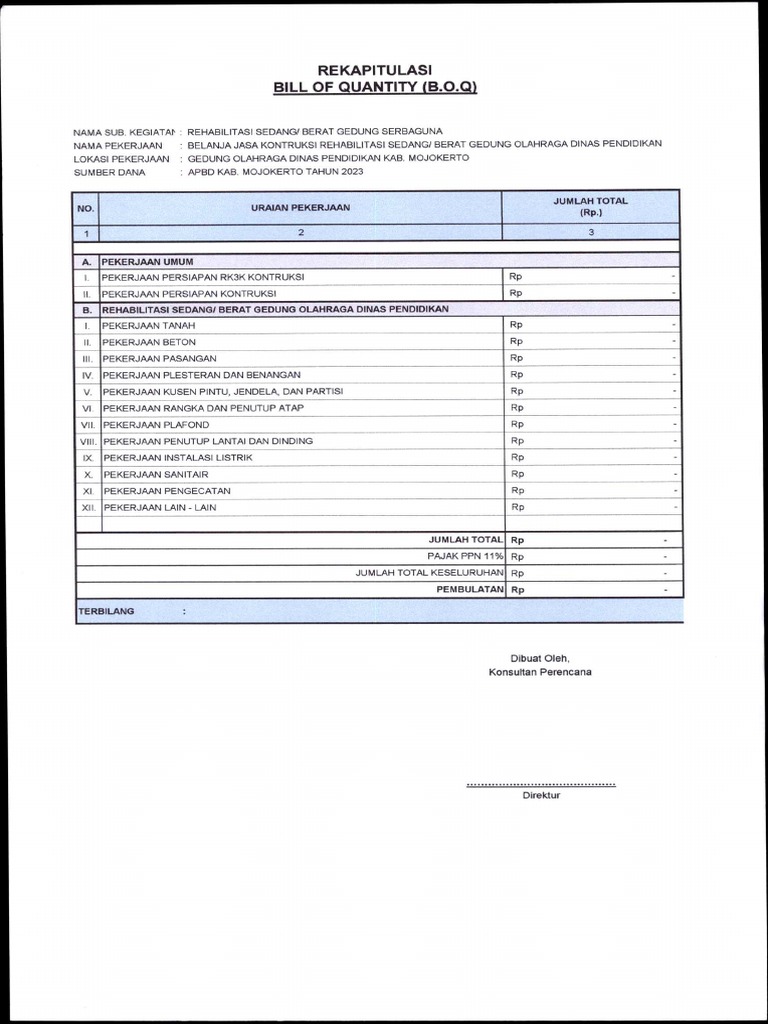 REKAPITULASI BILL OF QUANTITY B.O.Q.pdf | PDF
