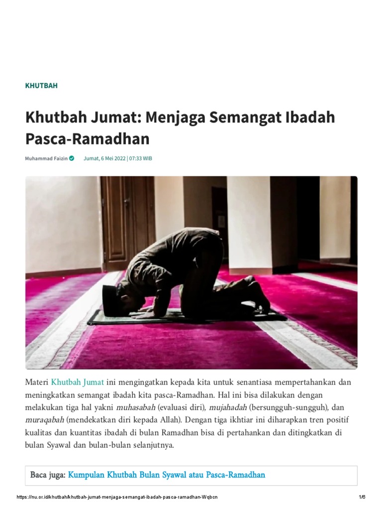 Khutbah Jumat - Menjaga Semangat Ibadah Pasca-Ramadhan | PDF