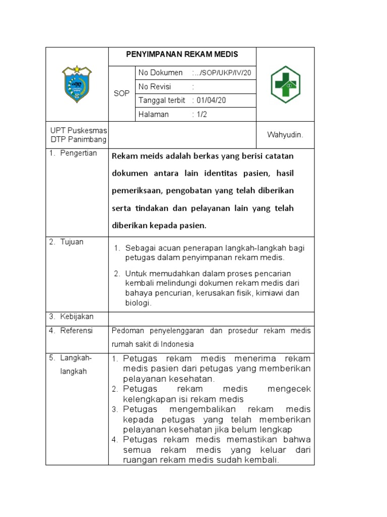 Sop Penyimpanan Rekam Medis | PDF | Sains & Matematika
