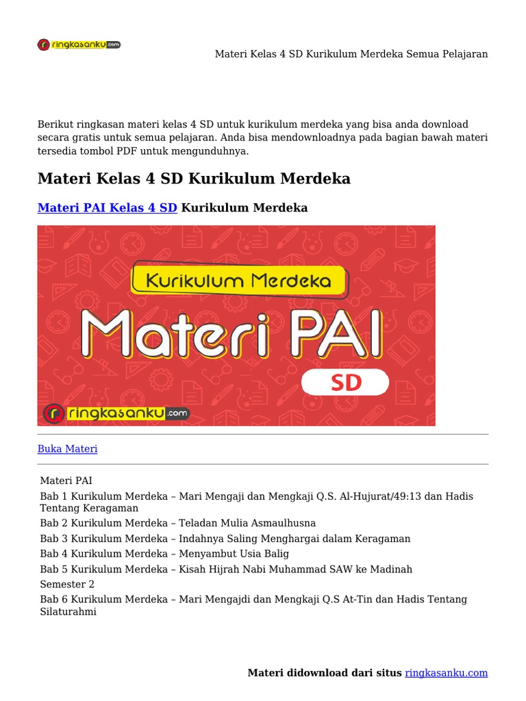 Materi Kelas 4 SD Kurikulum Merdeka | PDF