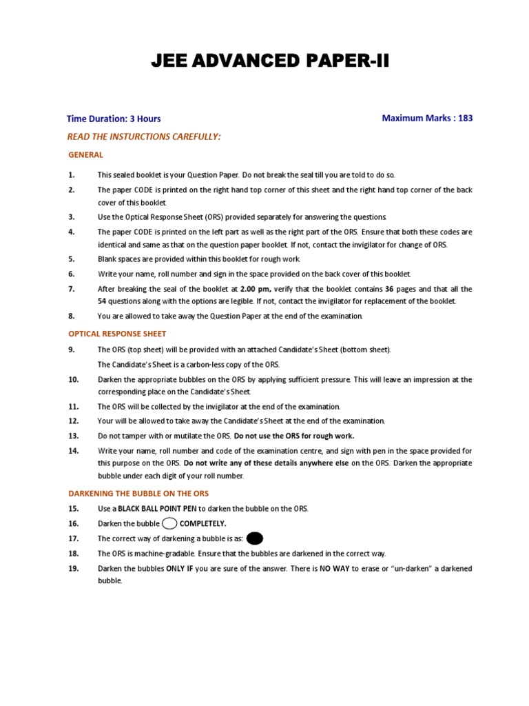 JEE Advanced 2017 Question Paper Paper 2 | PDF