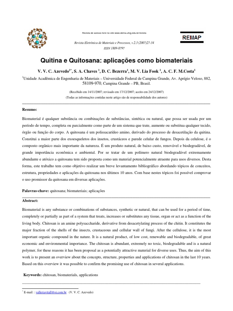 Quitina e Quitosana: Estrutura e Aplicações | PDF | Ciências e Matemática
