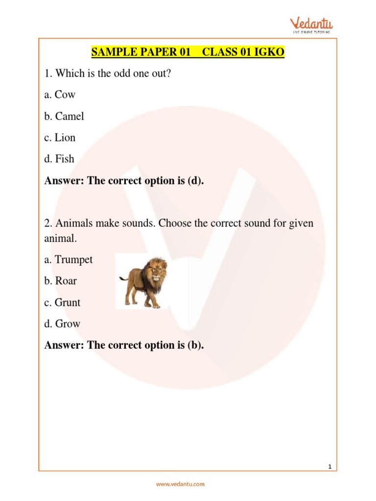 IGKO General Knowledge Sample Paper 1 for Class 1.pdf | PDF | Planets ...