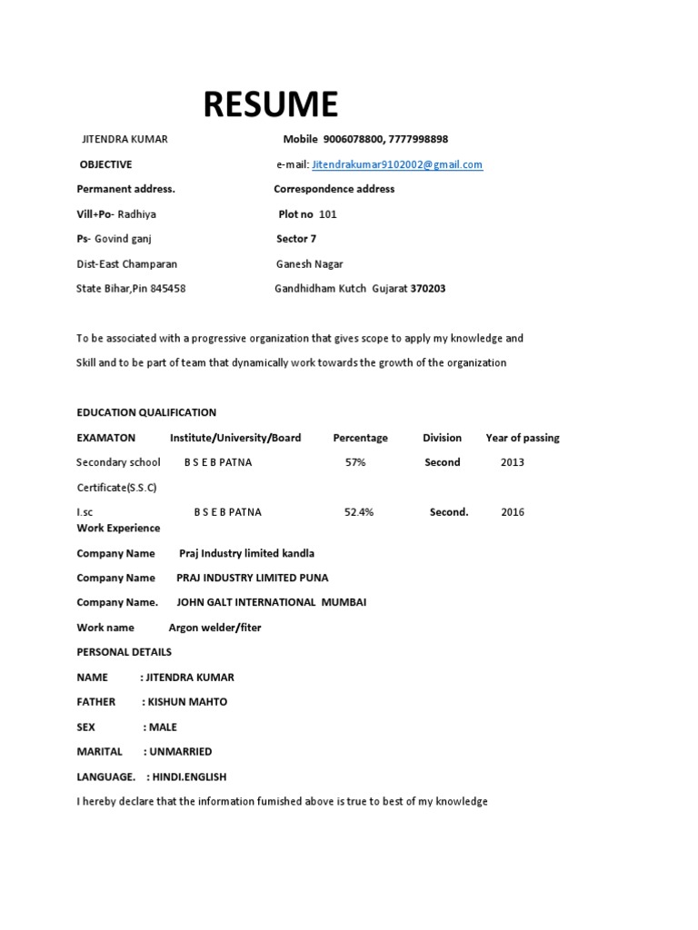 Jitendra Kumar Resume-1 | PDF