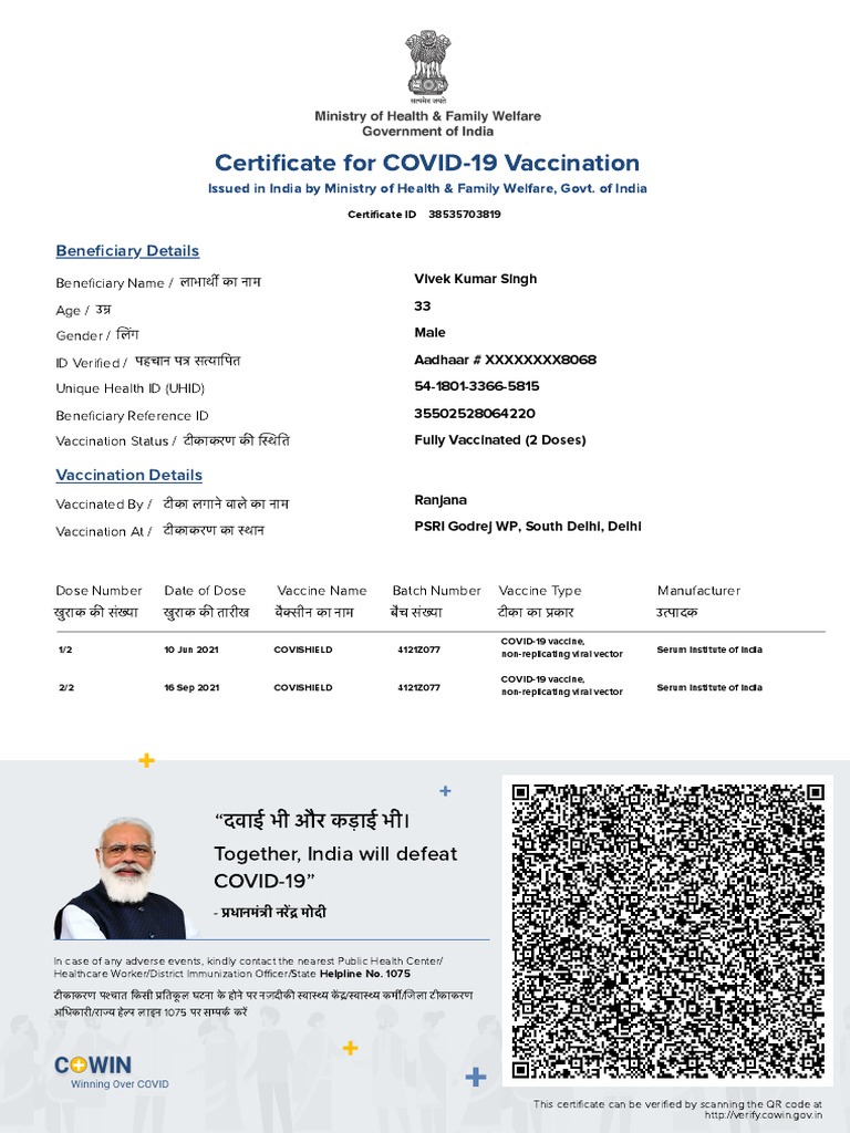 Vaccination Certificate Pdf Download Free Pdf Viral Respiratory
