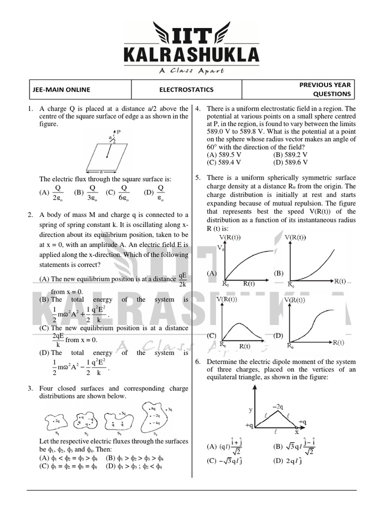 Electrostatics (JEE MAIN Online) PDF | PDF | Sphere | Electric Field
