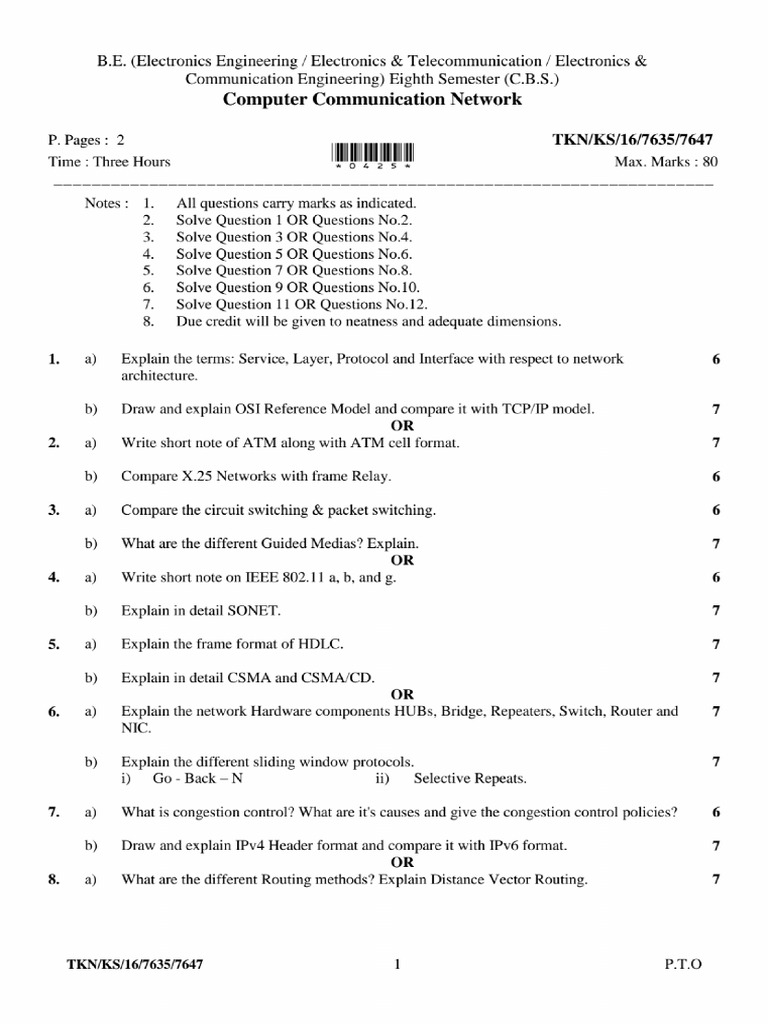 Computer Communication Network QP | PDF | Computer Network | Internet Protocol Suite