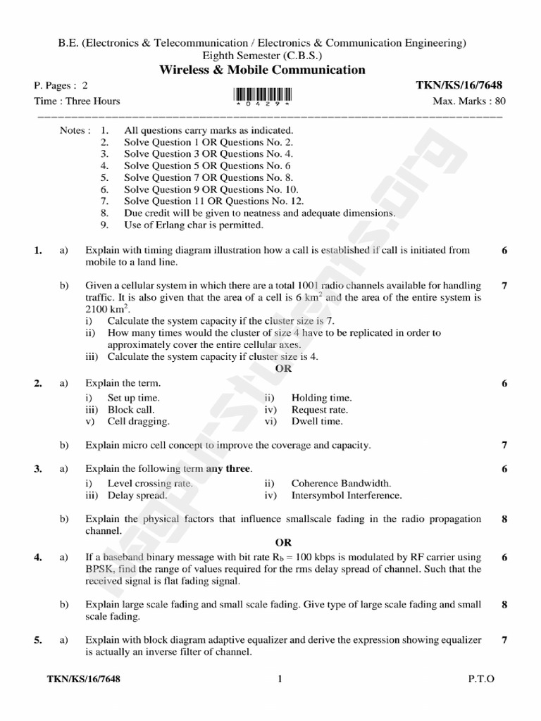 Wireless & Mobile Communication Exam | PDF | Cellular Network ...