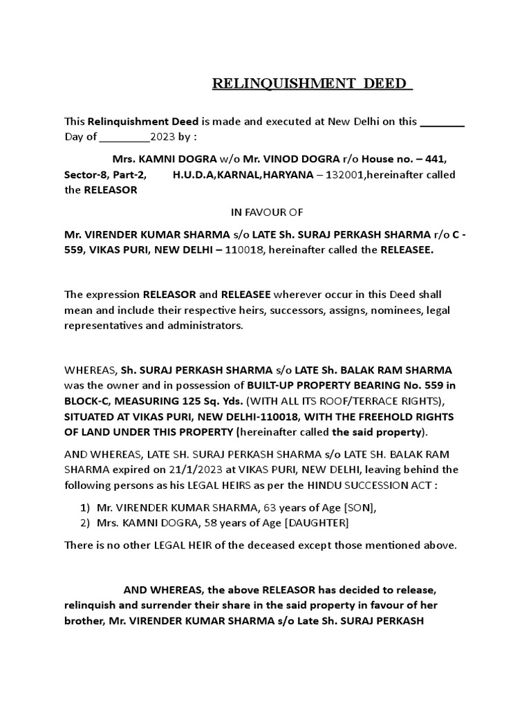 Relinquishment Deed | PDF