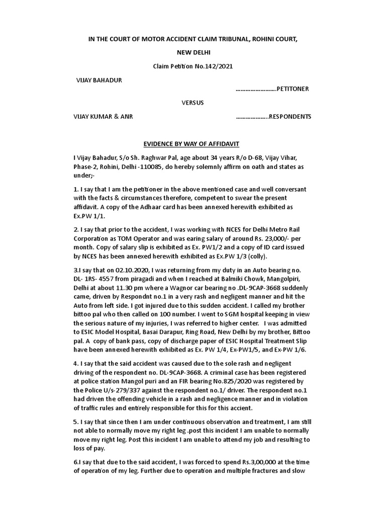 Motor Accident Claim Petition Details | PDF