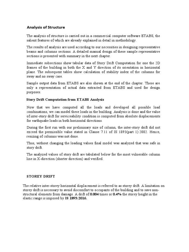 Story Drift Analysis in ETABS Software | PDF | Data | Bending