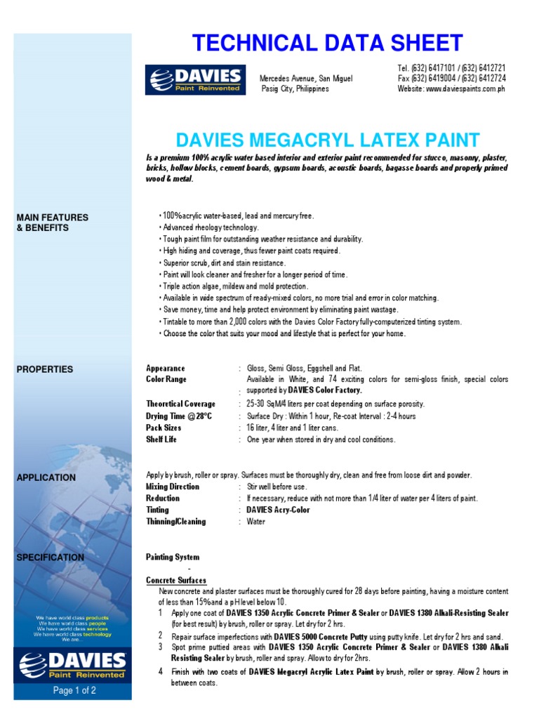 Davies Megacryl Latex Paint Overview | PDF
