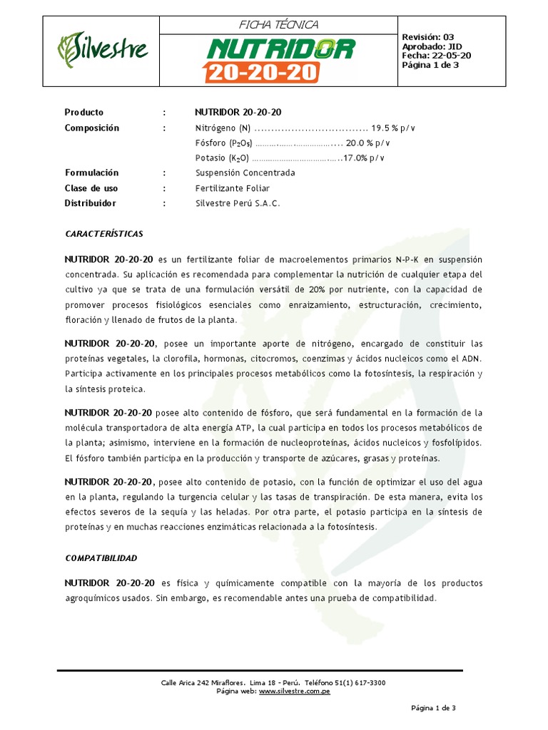 Nutridor - Ficha Técnica | PDF