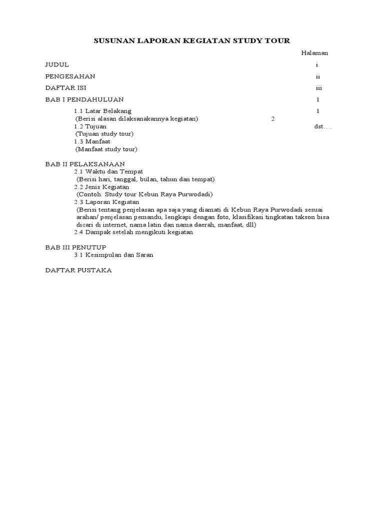 Susunan Laporan Kegiatan Study Tour | PDF