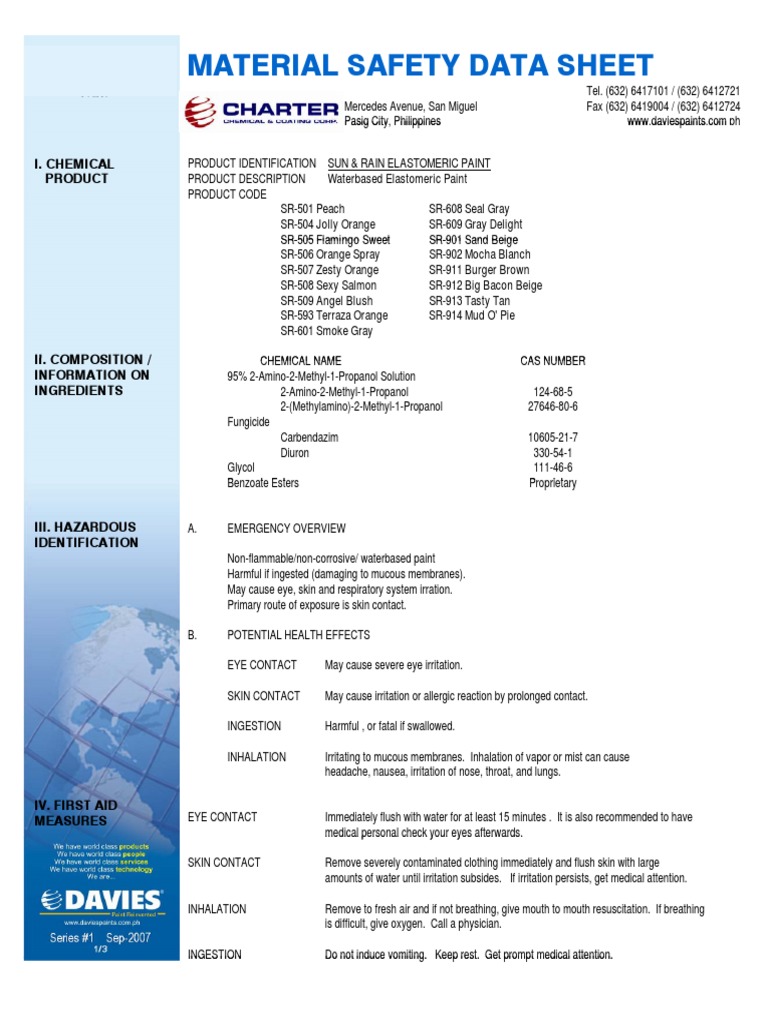 MSDS SUN&RAIN ELASTOMERIC Colored | PDF | Firefighting | Fires