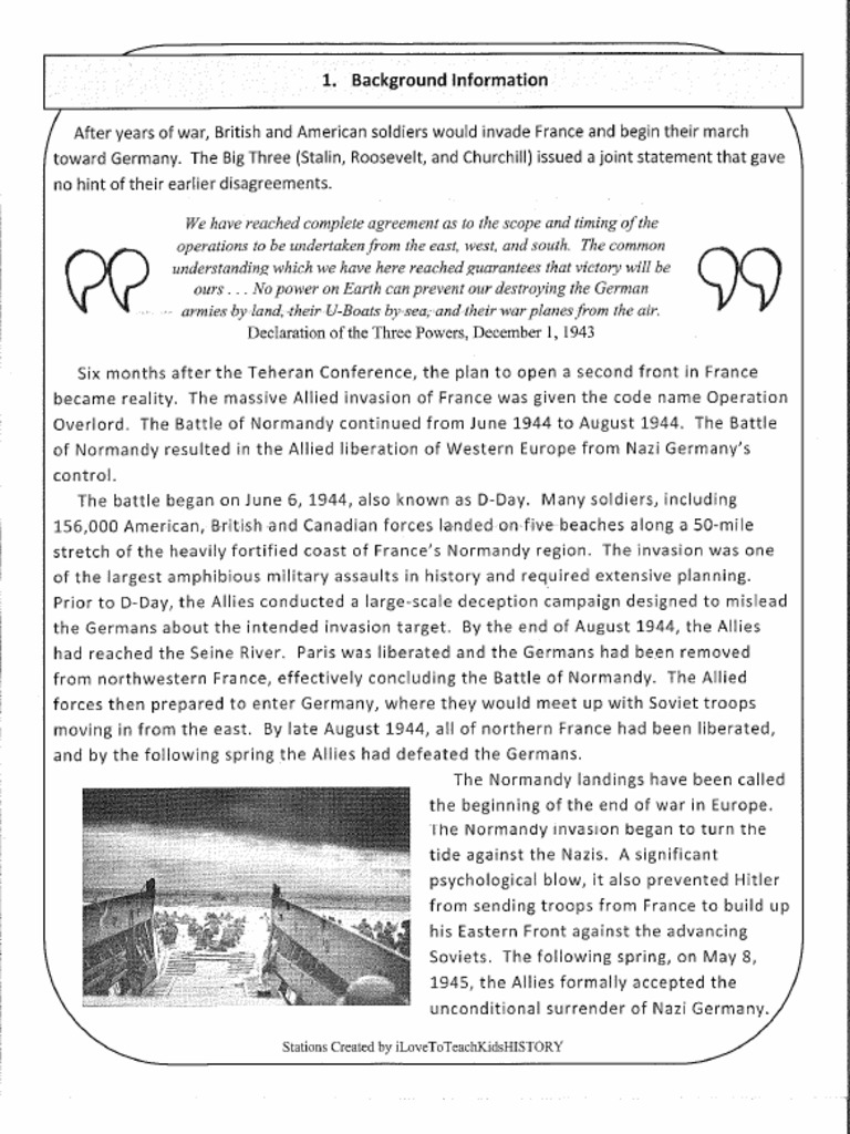 D-Day Stations Rotations Activity WKST | PDF