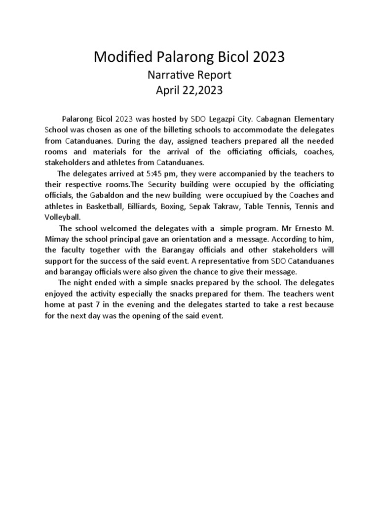 Modified Palarong Bicol 2023 | PDF | Sports