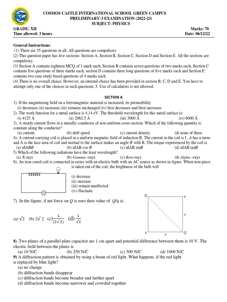 Phy Class 12 PT2 Paper 2023 New PDF | PDF