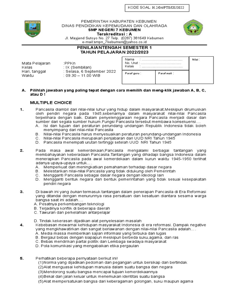 SOAL PTS PPKN 9 | PDF