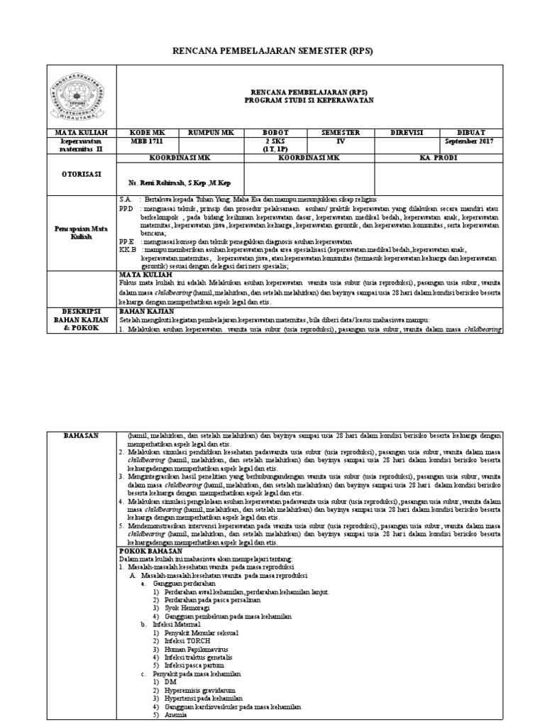RPS Keperawatan Maternitas Ii T.A 2022-2023 | PDF | Pengembangan Diri | Sains & Matematika