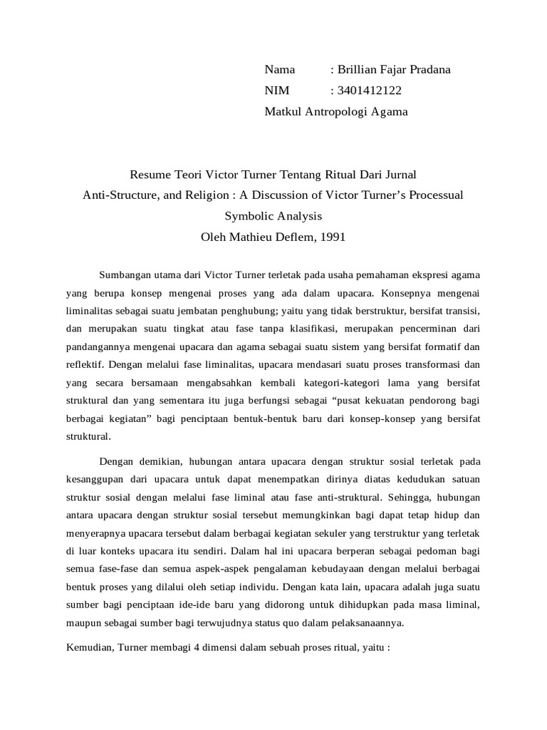 Ritual dan Transformasi Sosial dalam Teori Victor Turner | PDF
