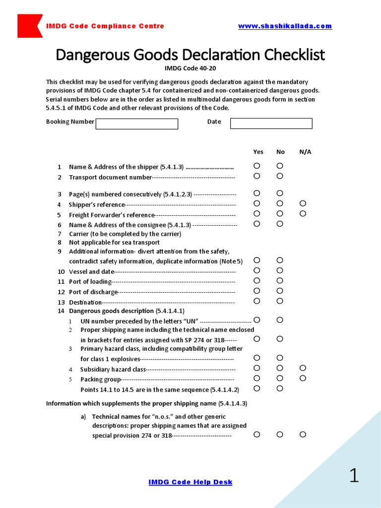 DGD Checklist - 40-20 | PDF | Dangerous Goods | Waste Management