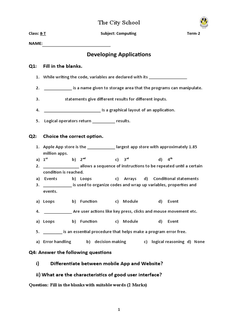 Class 8t Complete Worksheets | PDF | Programming | Computer Program